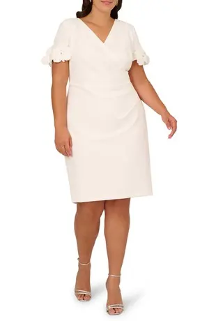 Adrianna Papell Floral Sleeve Crepe Sheath Dress - Ivory