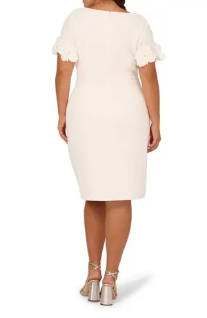Adrianna Papell Floral Sleeve Crepe Sheath Dress - Ivory