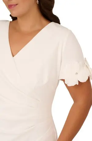 Adrianna Papell Floral Sleeve Crepe Sheath Dress - Ivory