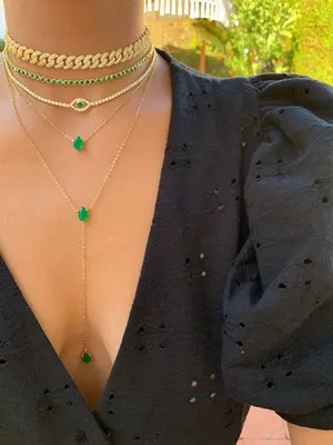 GEMMA AZZURRO Emerald Lariat Necklace Set