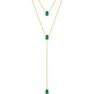 GEMMA AZZURRO Emerald Lariat Necklace Set - Green