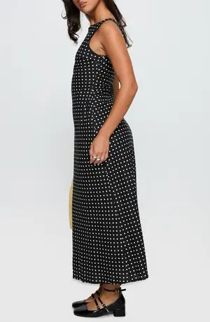 Princess Polly Voyager Polka Dot Linen Blend Dress