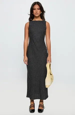 Princess Polly Voyager Polka Dot Linen Blend Dress