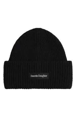 FAVORITE DAUGHTER Logo Patch Beanie - Black