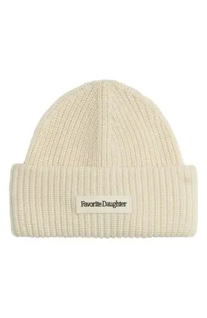 FAVORITE DAUGHTER Logo Patch Beanie Ivory