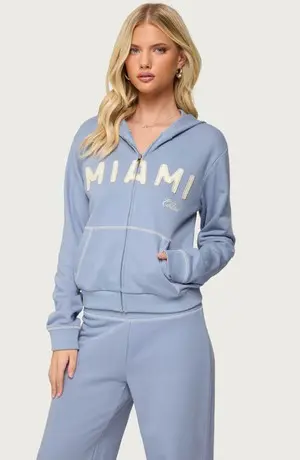 EDIKTED Cotton Blend Front Zip Hoodie