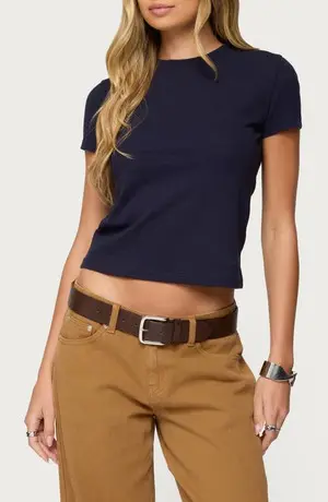 EDIKTED Stretch Cotton Fitted T-shirt - Navy