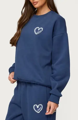 EDIKTED Oversized Sweatshirt With Embroidered Detail - Navy