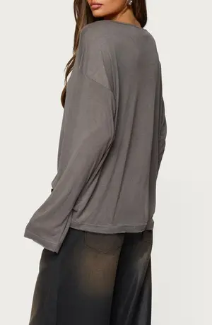 EDIKTED Oversized Semisheer Boat Neck Top