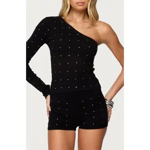 EDIKTED Rhinestone One-shoulder Top