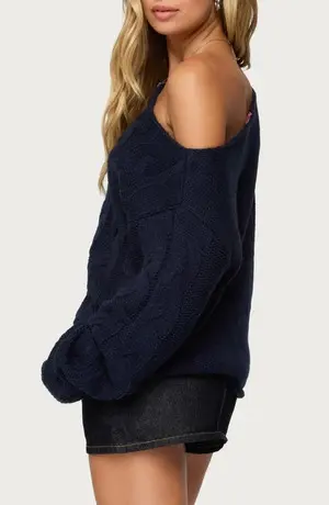 EDIKTED Cable Stitch One-shoulder Sweater