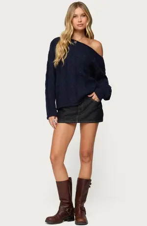EDIKTED Cable Stitch One-shoulder Sweater