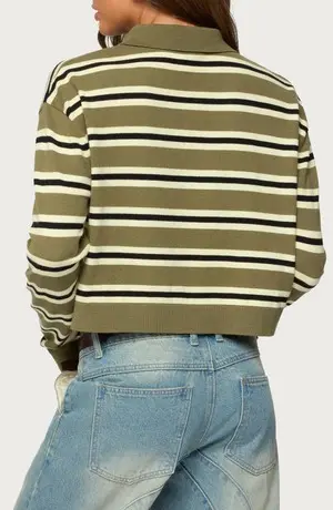EDIKTED Striped Crop Polo Sweater
