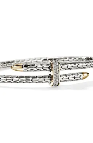 John Hardy Spear Flex Cuff With Diamonds - Silver/gold