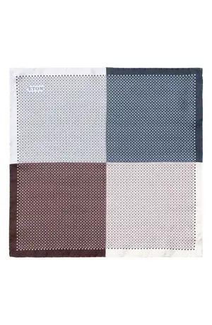 Eton Geometric & Quadrant Print Reversible Silk Pocket Square - Grey Multi