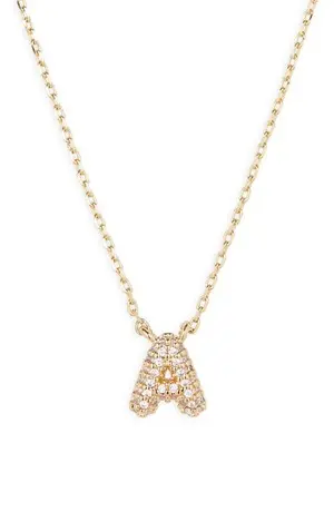 Bp. Pavé Crystal Initial Pendant Necklace - A- 14k Gold Dipped