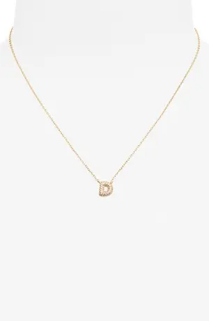Bp. Pavé Crystal Initial Pendant Necklace - D- 14k Gold Dipped