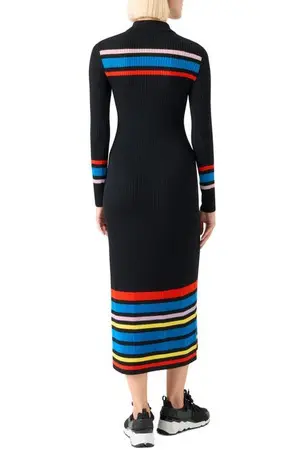 Akris Stripe Rib Virgin Wool Polo Sweater Dress