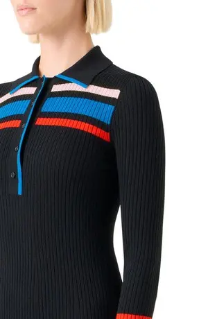 Akris Stripe Rib Virgin Wool Polo Sweater Dress