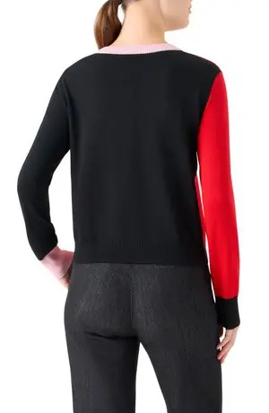 Akris Colorblock Virgin Wool Sweater - Bright Red-black-rose