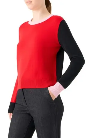 Akris Colorblock Virgin Wool Sweater - Bright Red-black-rose