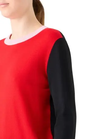 Akris Colorblock Virgin Wool Sweater - Bright Red-black-rose