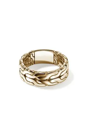 John Hardy Carved Chain 14k Band Ring - Gold