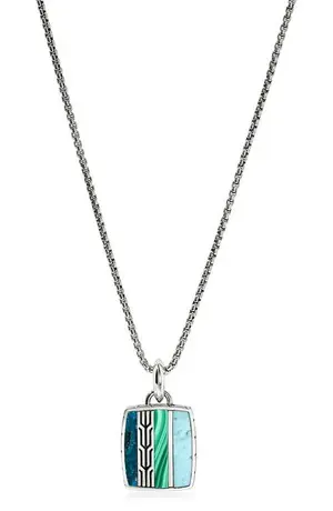John Hardy Carved Chain Pendant Necklace - Silver/blue/green Multi