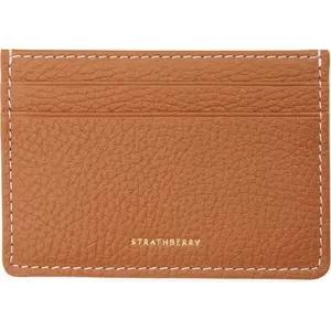 Strathberry Grained Leather Card Case - Tan - Vanilla Stitch