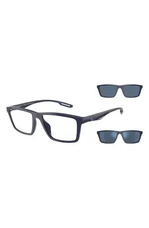 Emporio Armani 55mm Rectangular Optical Glasses - Shiny Blue/clear
