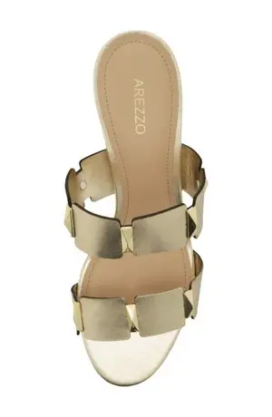 AREZZO Lyra Studded Mid Heel Slide Sandal - Platino