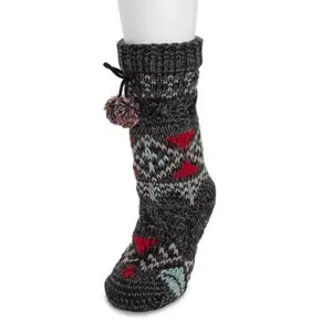 MUK LUKS Chunky Fairisle Cabin Sock - Black