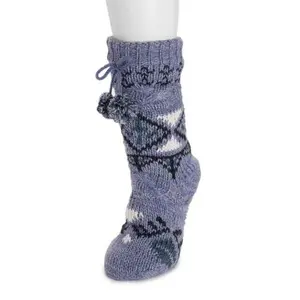 MUK LUKS Chunky Fairisle Cabin Sock Blue