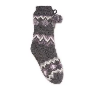 MUK LUKS Chunky Fairisle Cabin Sock - Dark Gray