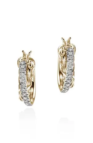 John Hardy Essential Pave Crossover Hoop Earrings - Silver/gold/diamonds