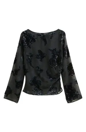 NEXT Burnout Flocked Sheer Mesh Top - Black
