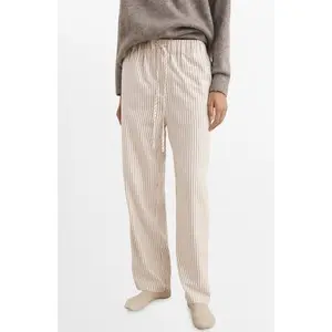 Mango Stripe Flannel Pajama Pants - Ivory White