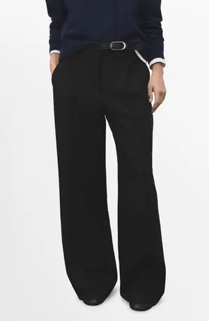 Mango Belted Wide Leg Trousers - Black