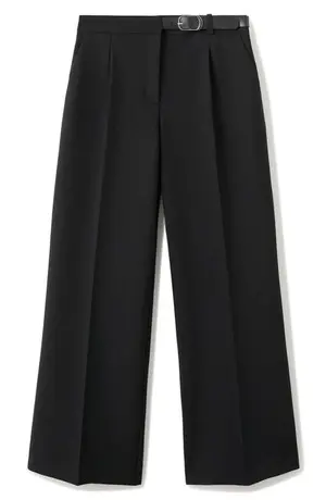 Mango Belted Wide Leg Trousers - Black