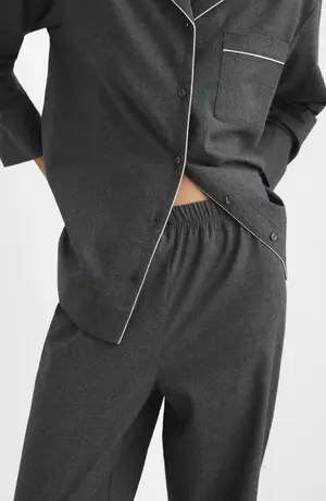 Mango Cotton Flannel Pajama Pants - Charcoal