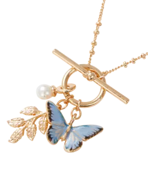 FABLE ENGLAND Enamel Butterfly And Leaf Charm Necklace - Multi & Gold