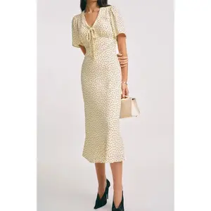 REFORMATION Tyra Polka Dot Midi Dress - Salt And Pepper