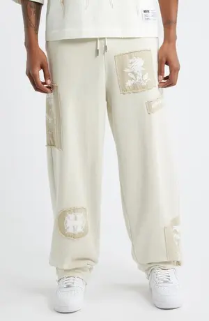MEMORY LANE Patch Flyer Drawstring Sweatpants - Cream