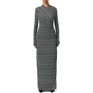 Naked Wardrobe Houndstooth Overlap Neck Maxi Dress