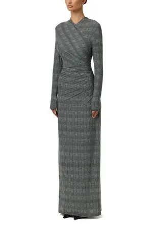 Naked Wardrobe Houndstooth Overlap Neck Maxi Dress