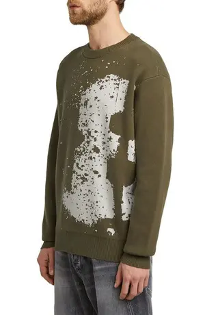 G-star Raw Sprayed 89 Relaxed Organic Cotton Crewneck Sweater - Dark Olive