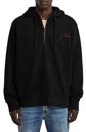G-star Raw Script Logo Organic Cotton Blend Quarter Zip Hoodie - Dark Black