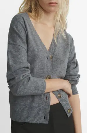 Mango V-Neck Cardigan Medium Heather Grey