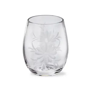 TAG Fleur Etched Stemless Wine Glasses For Events And Parties - Clear