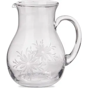 TAG Fleur Etched Glass Pitcherelegant Beverage Server - Clear